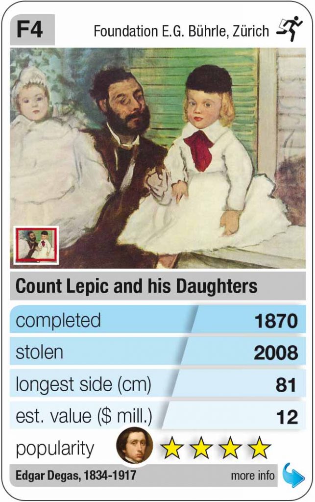 playing card F4: Edgar Degas: Portrait of Count Lepic and his daughters ...